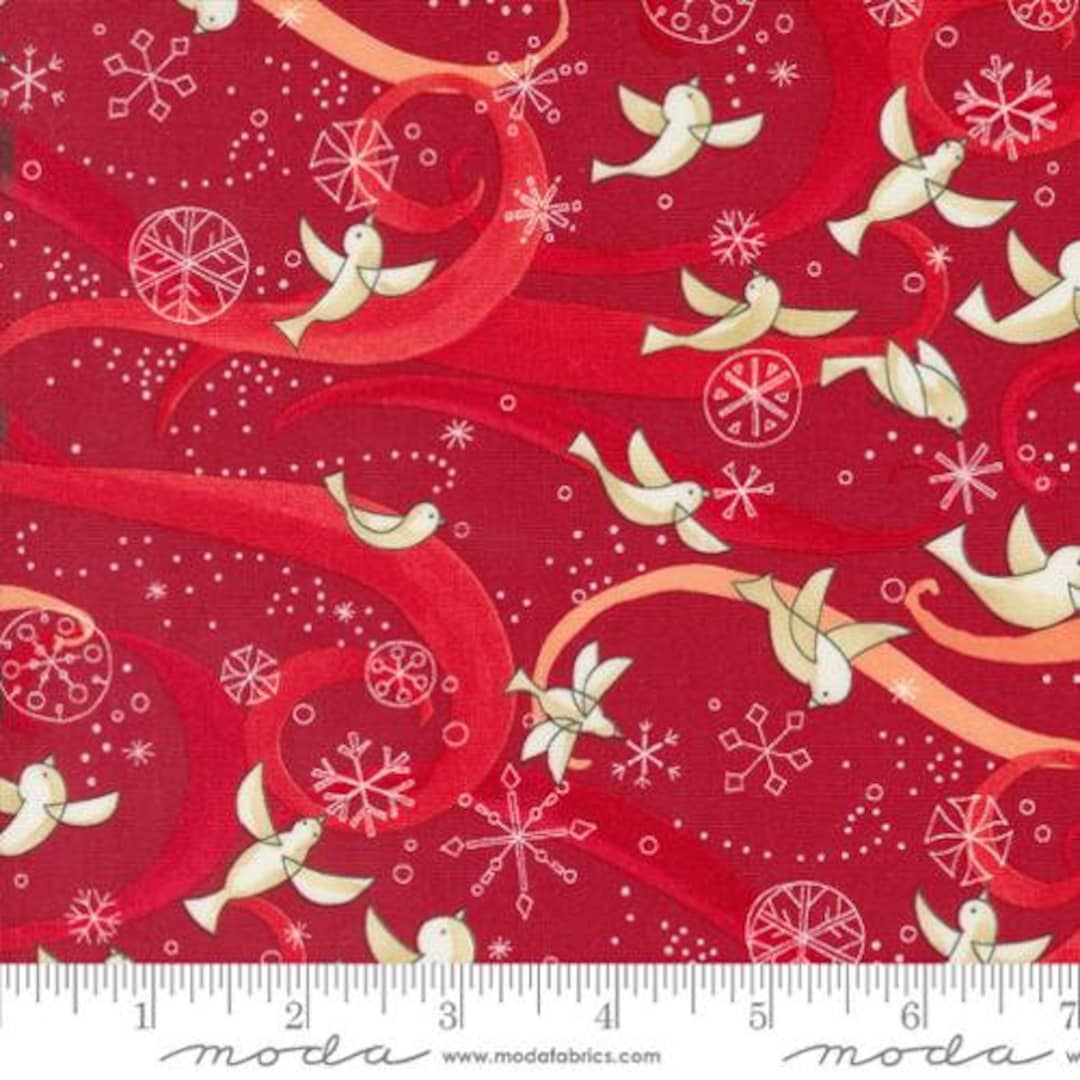 Winterly Collection Novelty Birds With Ribbons Christmas Red Yardage ...