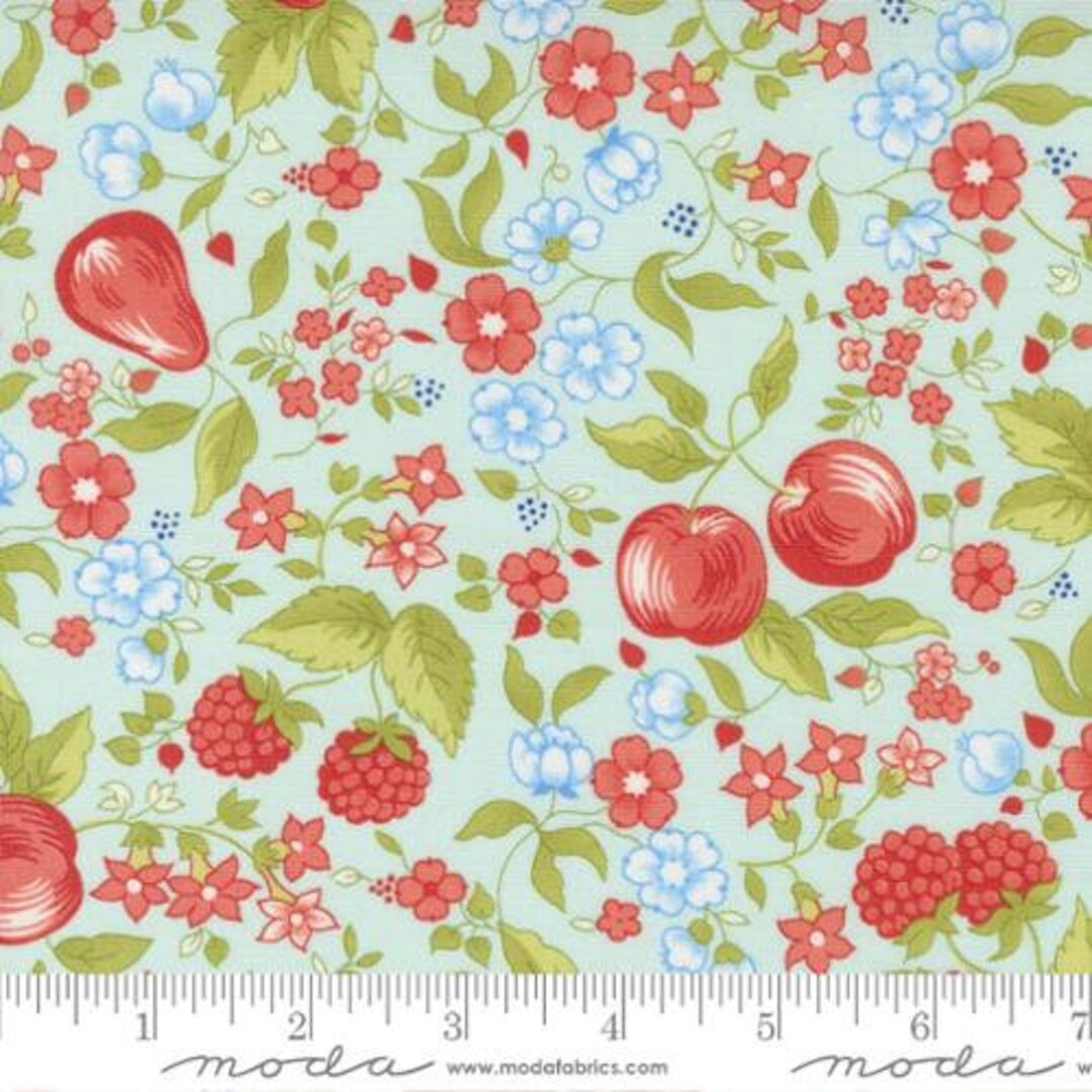 Fruit Cocktail Collection Fruit Picnic Florals Aqua Yardage by Fig Tree ...