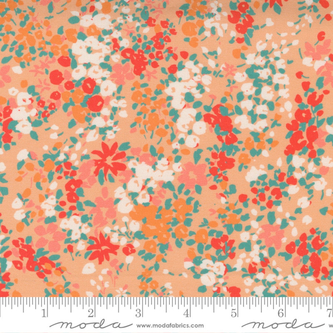 Lady Bird Cascade Floral Painterly Flowers Peach Yardage by Crystal ...