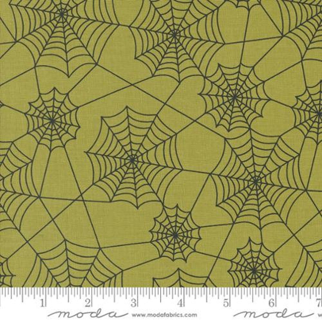 1-5/8 Yards Left! Hey Boo Collection Halloween Spider Webs Light Green ...