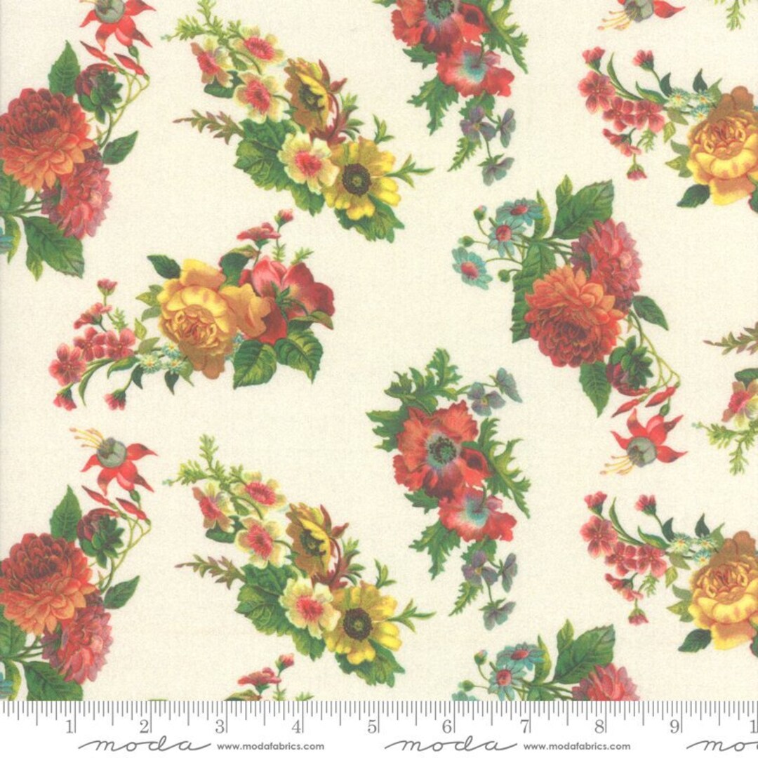 Vintage Cream Floral Cotton Fabric - Flea Market Mix Reproduction - Etsy