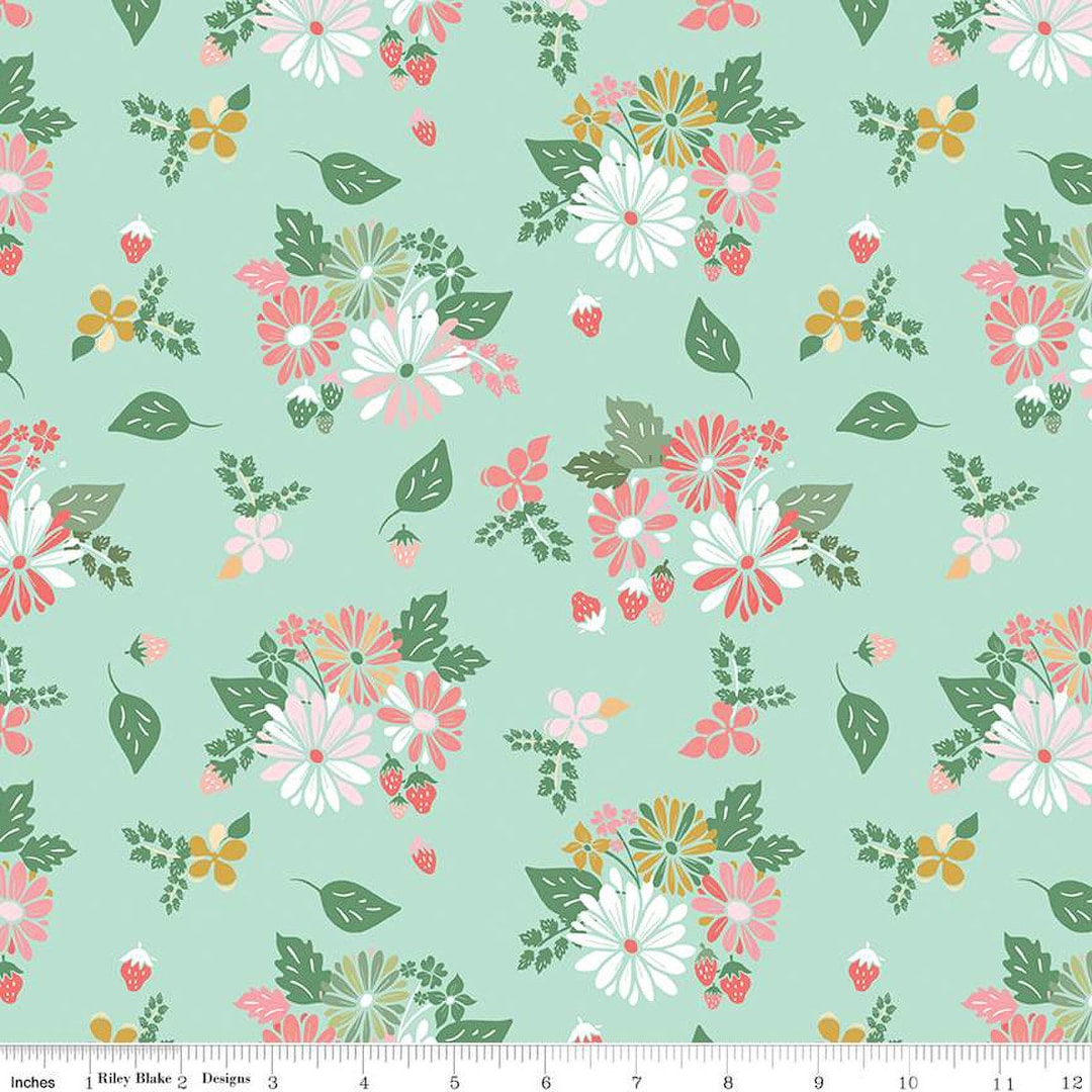 Clover Farm Main Mint Floral Yardage Width (43" X 44") by Gracey Larson ...