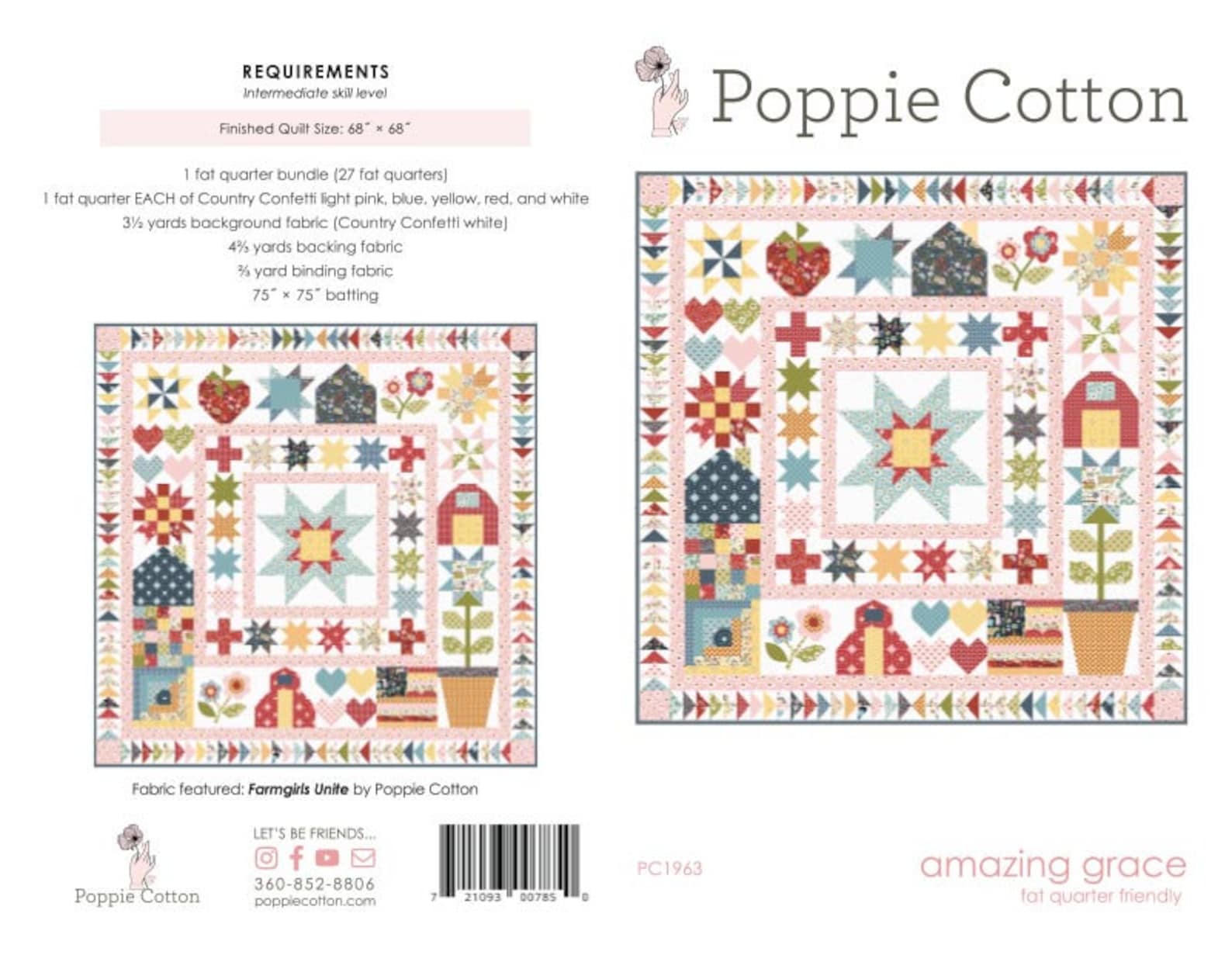 Amazing Grace Quilt Pattern by Poppie Cotton~ Featuring Farmgirls Unite ...