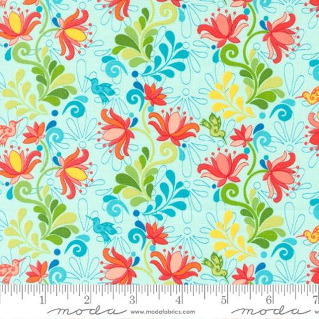 Land of Enchantment Collection Yucca Florals Aqua Yardage by Sariditty ...