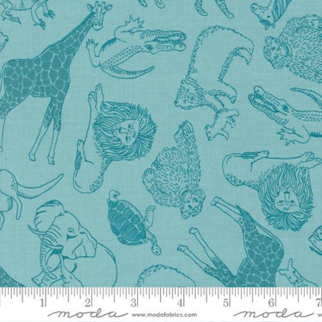 Noahs Ark Collection Novelty Animal Toss Aqua Yardage 44/45 Wide by ...