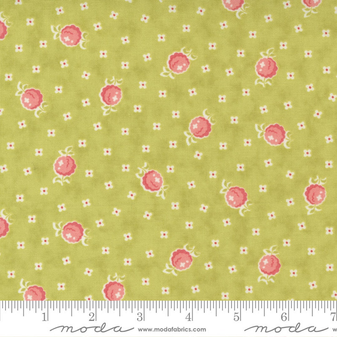 Stitched Collection Raspberry Small Floral Light Green Yardage by Fig ...