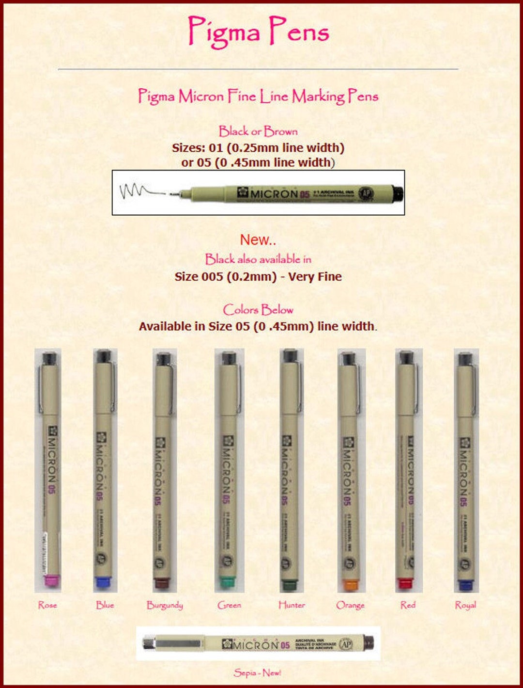 Pigma Micron Fine Line Marking Pens Perfect for Cloth Doll Face Making ...