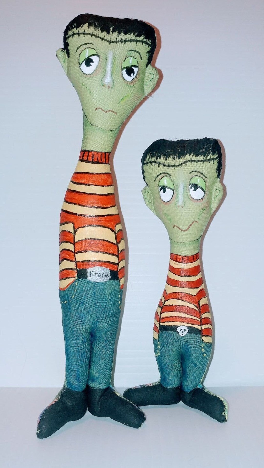 Frank and Franky - 9-1/2" and 7-1/2" Tall Painted Cloth Doll Sewing ...