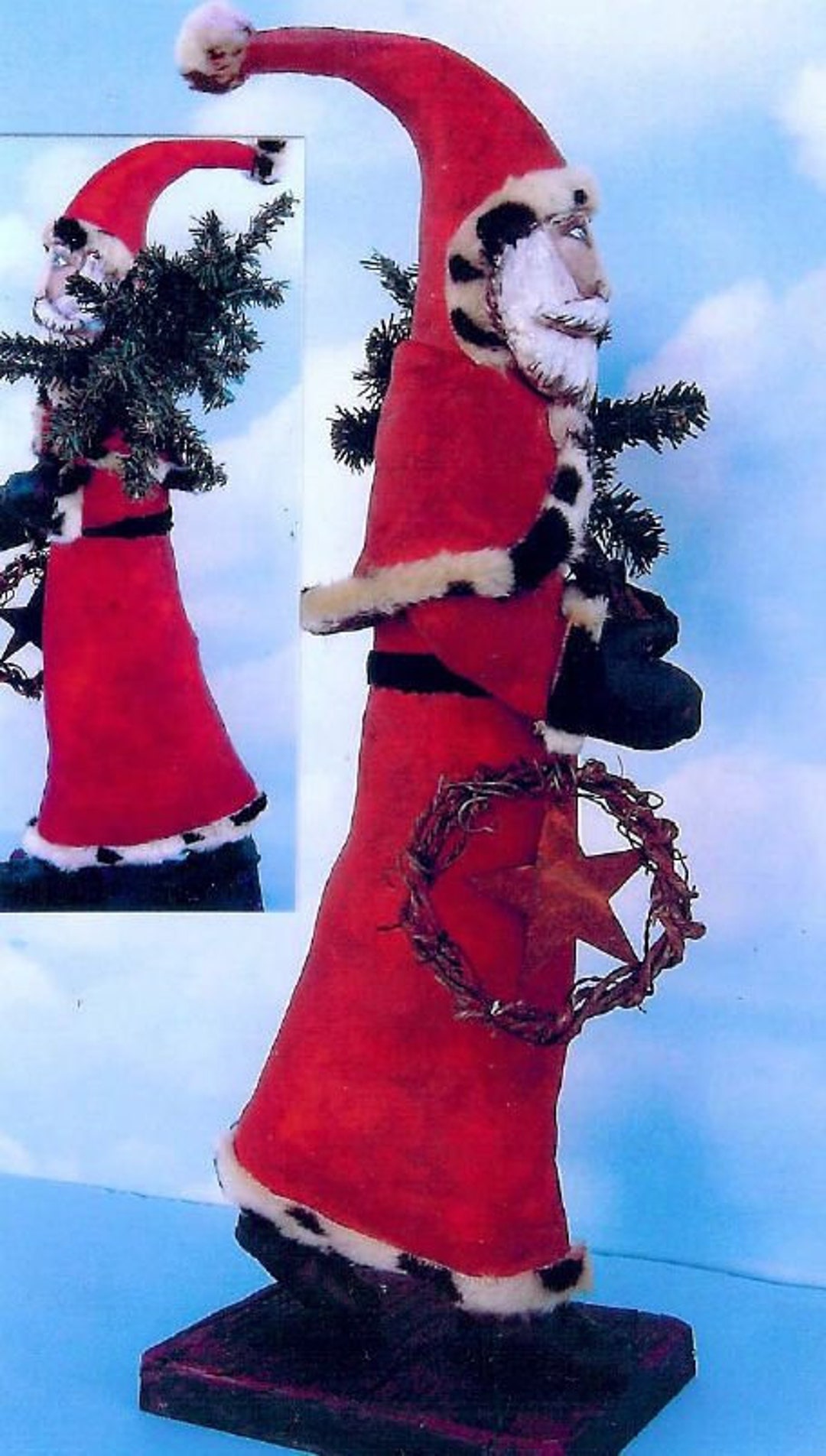 SE817 - Walking Santa, 16" Primitive Folkart Fabric Doll Pattern ...