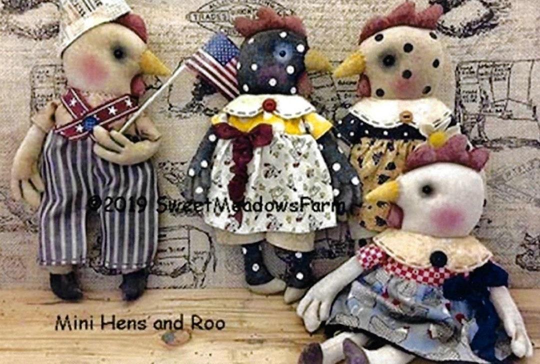 Mini Hens and Roo, 10" Cloth Doll Making Pattern by Maureen Mills of ...