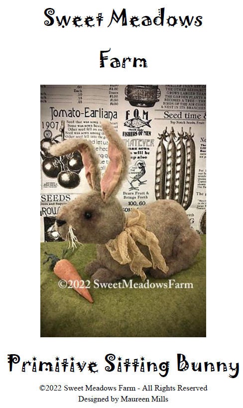 Primitive Sitting Bunny, 10 Cloth Doll Making Pattern by Maureen Mills ...