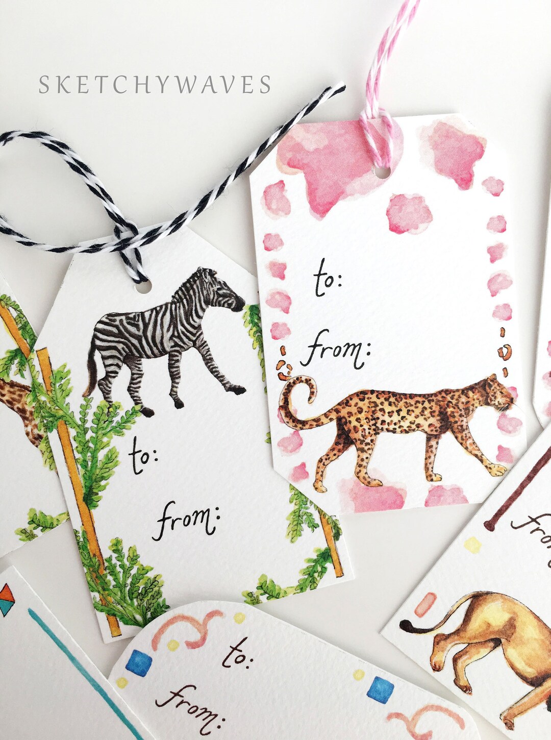 Safari Animals Gift Tags - Giraffe, Zebra, Leopard, Flamingo, Alligator ...
