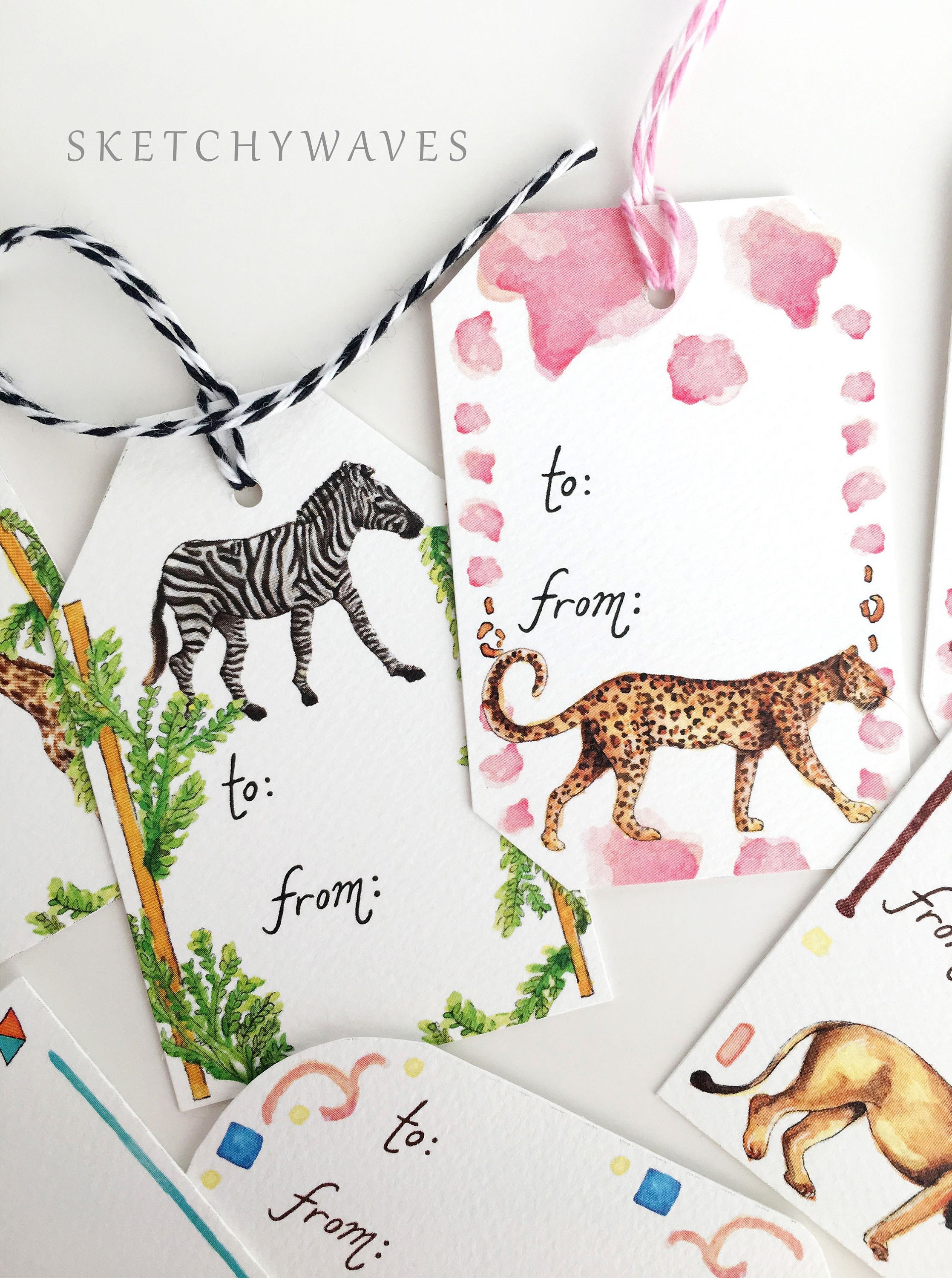 Safari Animals Gift Tags Giraffe Zebra Leopard Flamingo - Etsy