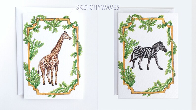 Safari Animals Mini Cards Giraffe Zebra Leopard Flamingo - Etsy