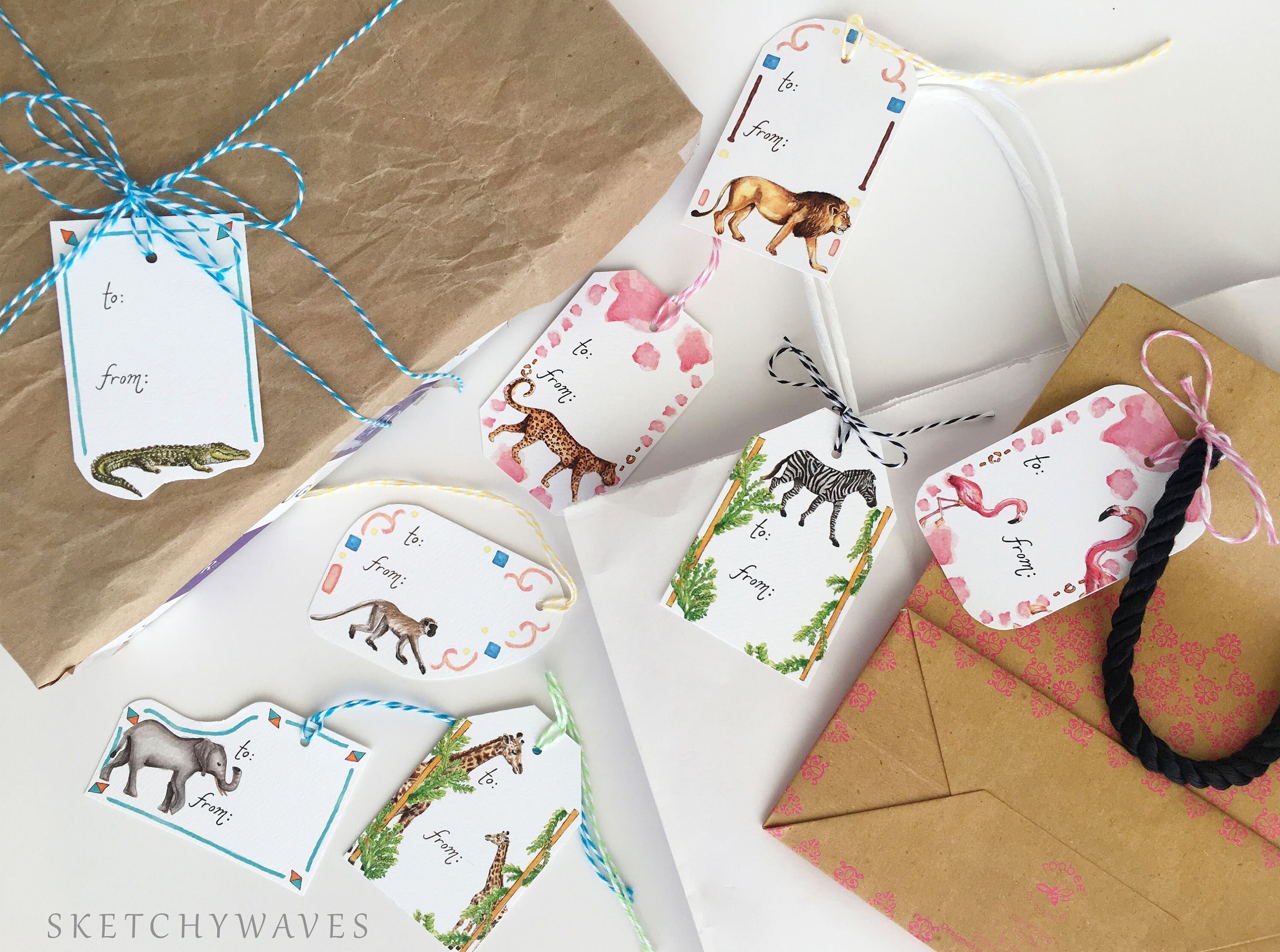 Safari Animals Gift Tags Giraffe Zebra Leopard Flamingo - Etsy