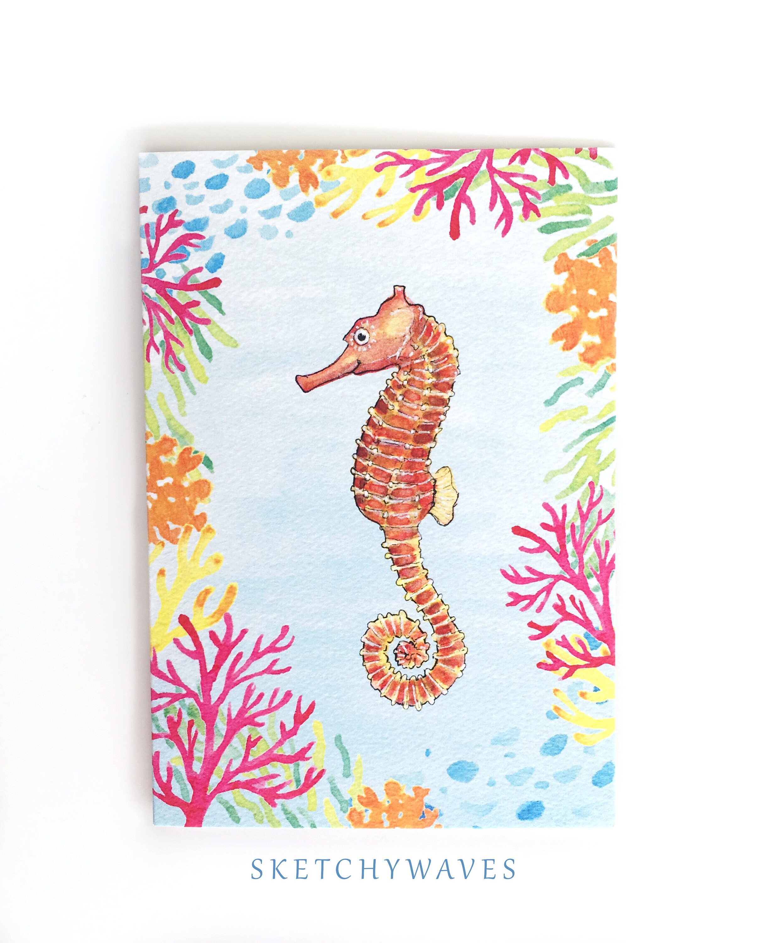 Sea Animals Mini Cards-seahorse, Jellyfish, Manatee, Pufferfish ...