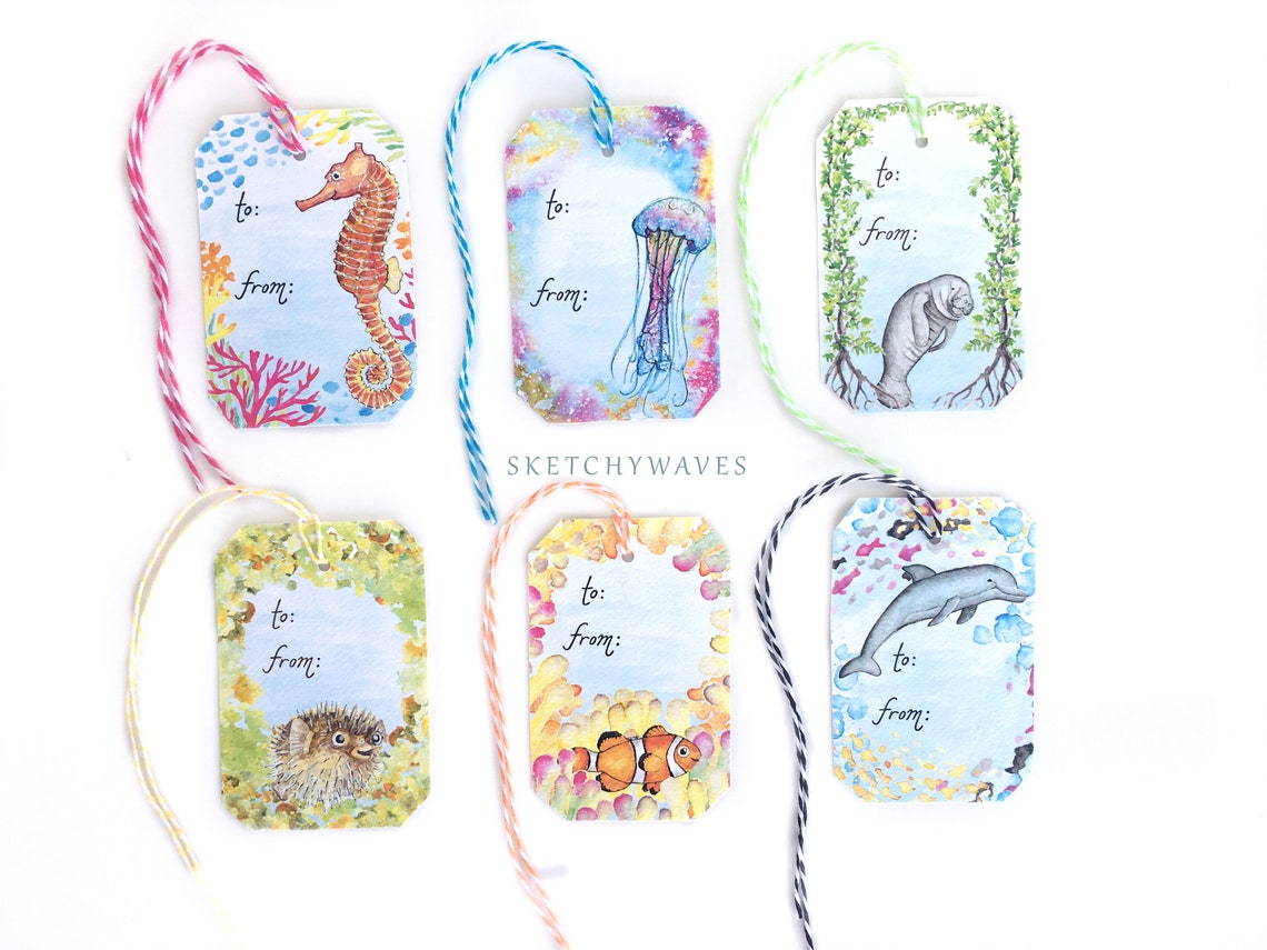 Sea Animals Gift Party Favor Tags Seahorse Jellyfish - Etsy