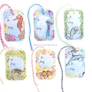 Sea Animals Gift Party Favor Tags - Seahorse, Jellyfish, Manatee ...