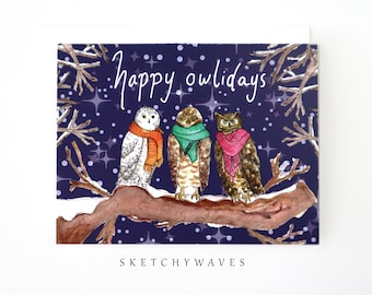 Owl Christmas Card - Etsy