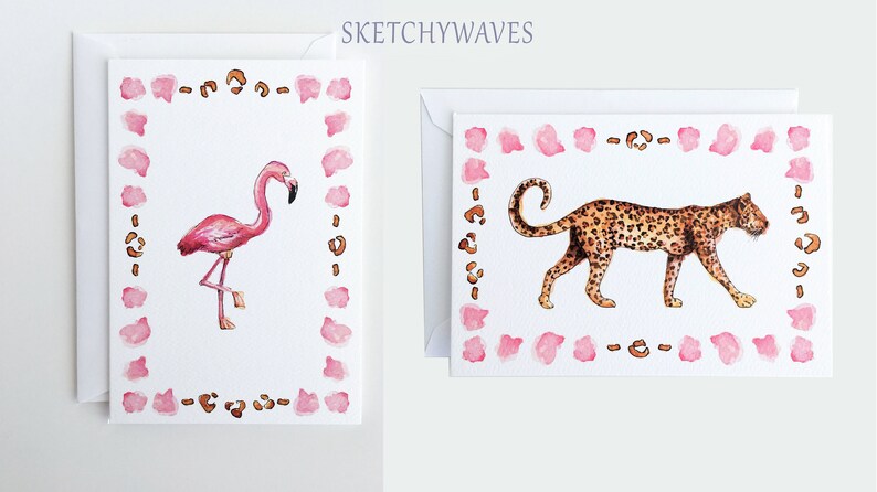 Safari Animals Mini Cards - Giraffe, Zebra, Leopard, Flamingo ...