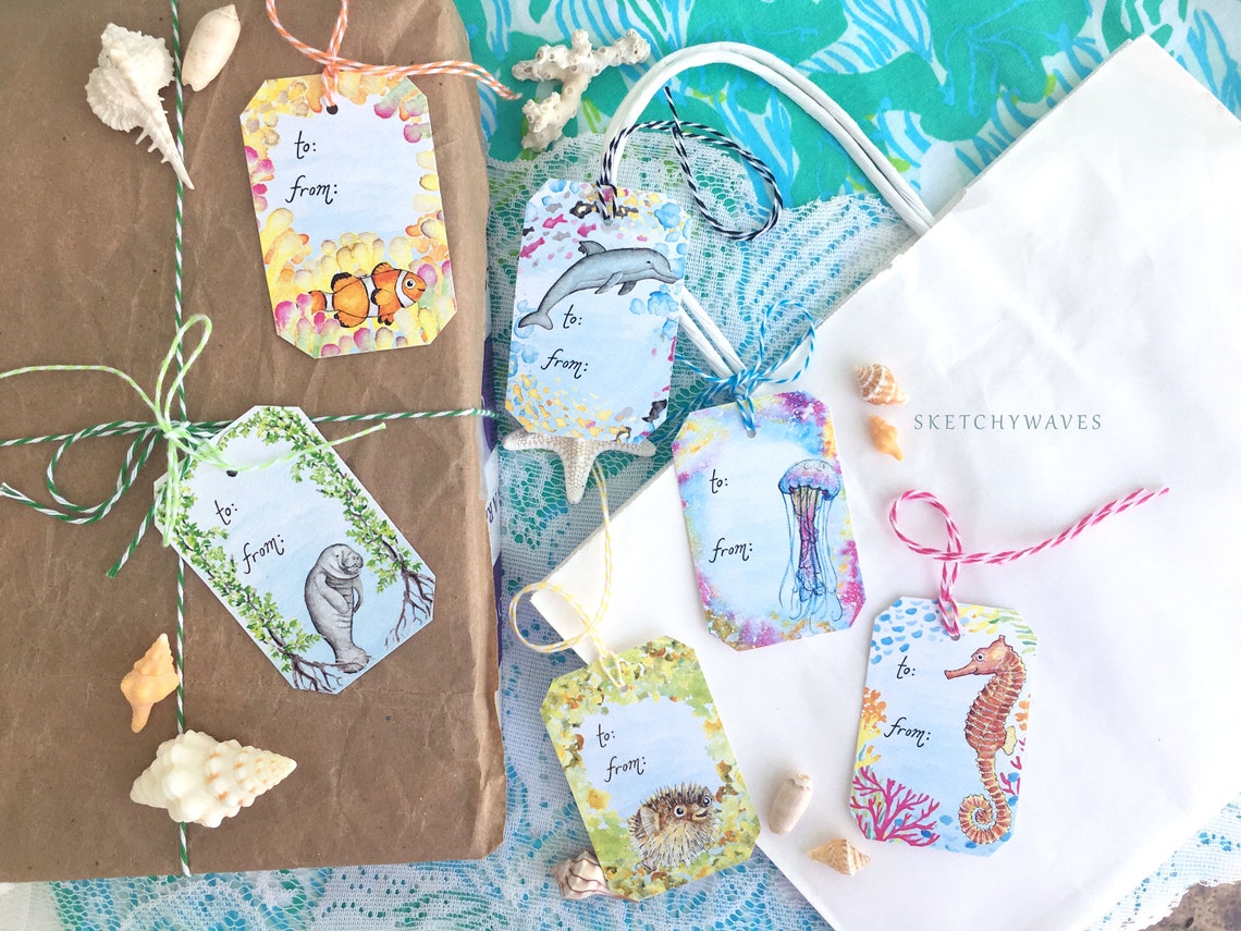 Sea Animals Gift Party Favor Tags Seahorse Jellyfish - Etsy