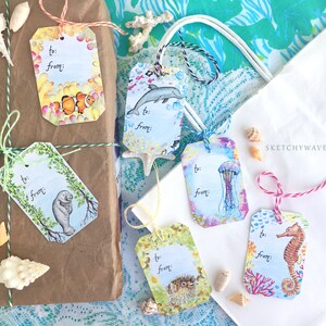 Sea Animals Gift Party Favor Tags - Seahorse, Jellyfish, Manatee ...