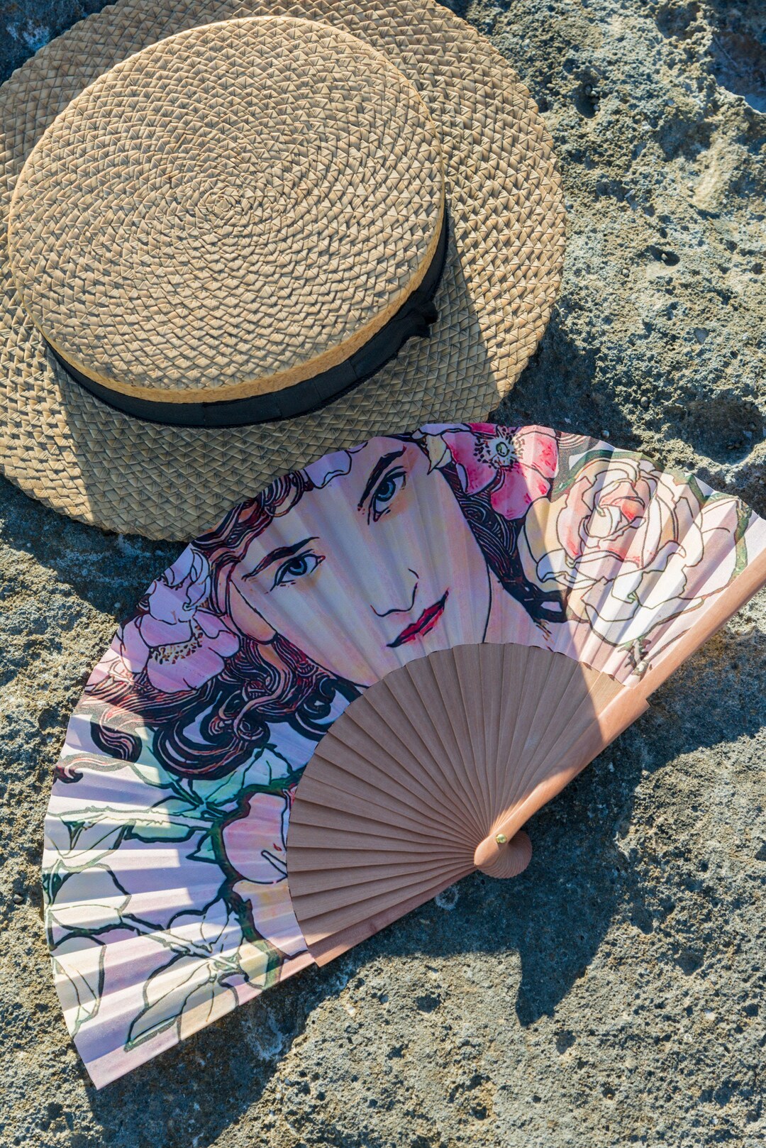 Folding Hand Fan, Spanish Hand Fan, Wood and Silk-like Fabric Fan ...