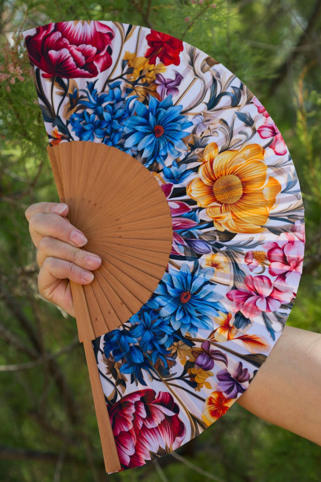 Folding Hand Fan, Spanish Hand Fan, Wood and Silk-like Fabric Fan ...