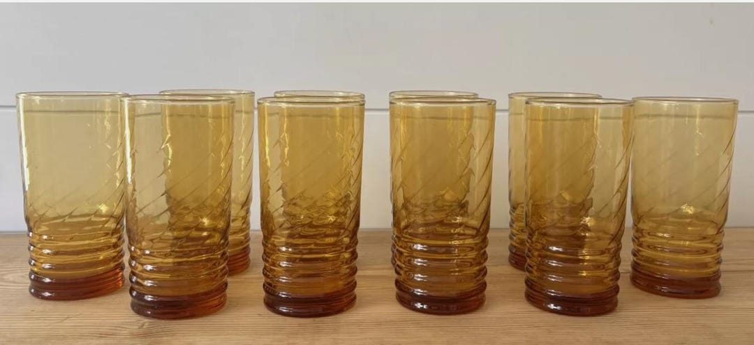 Vintage 10 Libbey Swirl Amber Drinking Glasses Tumblers 5.5 Optic ...