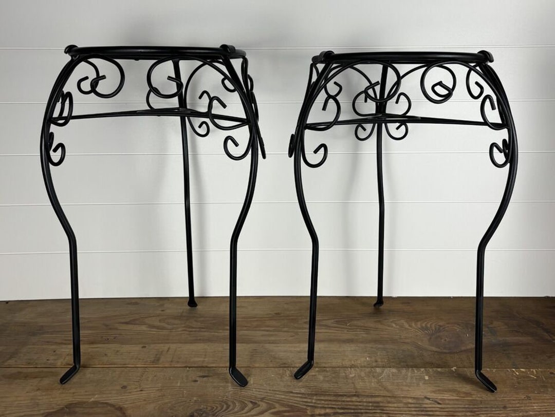 Pair Wrought Iron Scroll Plant Stand Pot Flower Planter Holder 21h ...