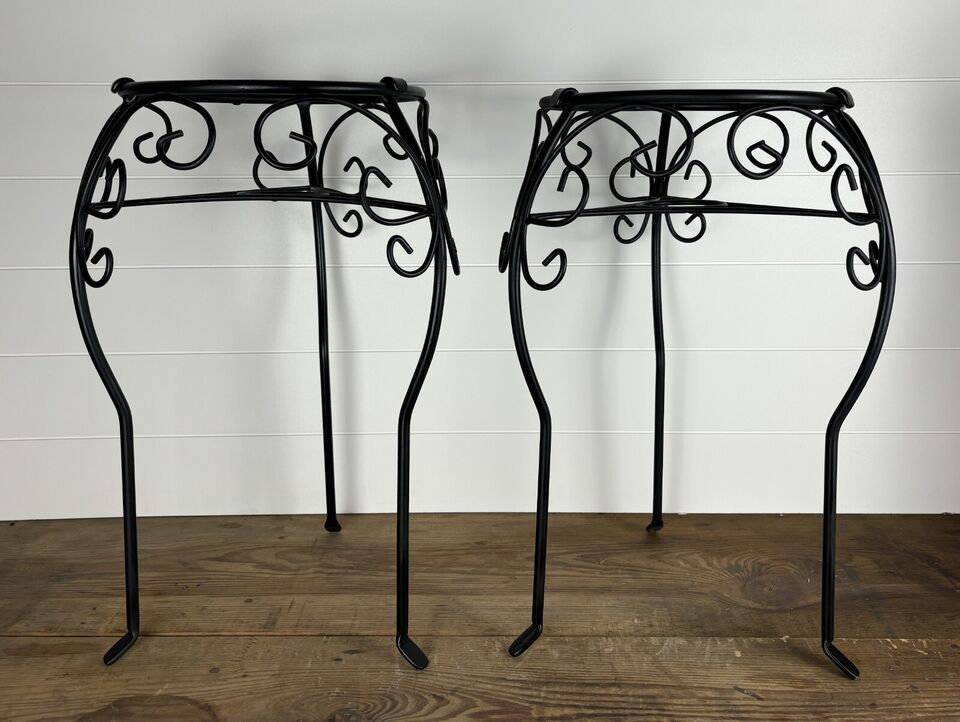 Pair Wrought Iron Scroll Plant Stand Pot Flower Planter Holder 21h ...