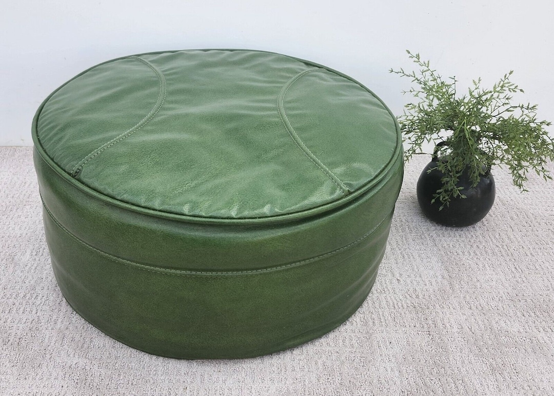 Vintage MCM Green Vinyl Faux Leather Foot Stool Hassock Ottoman Pouf ...