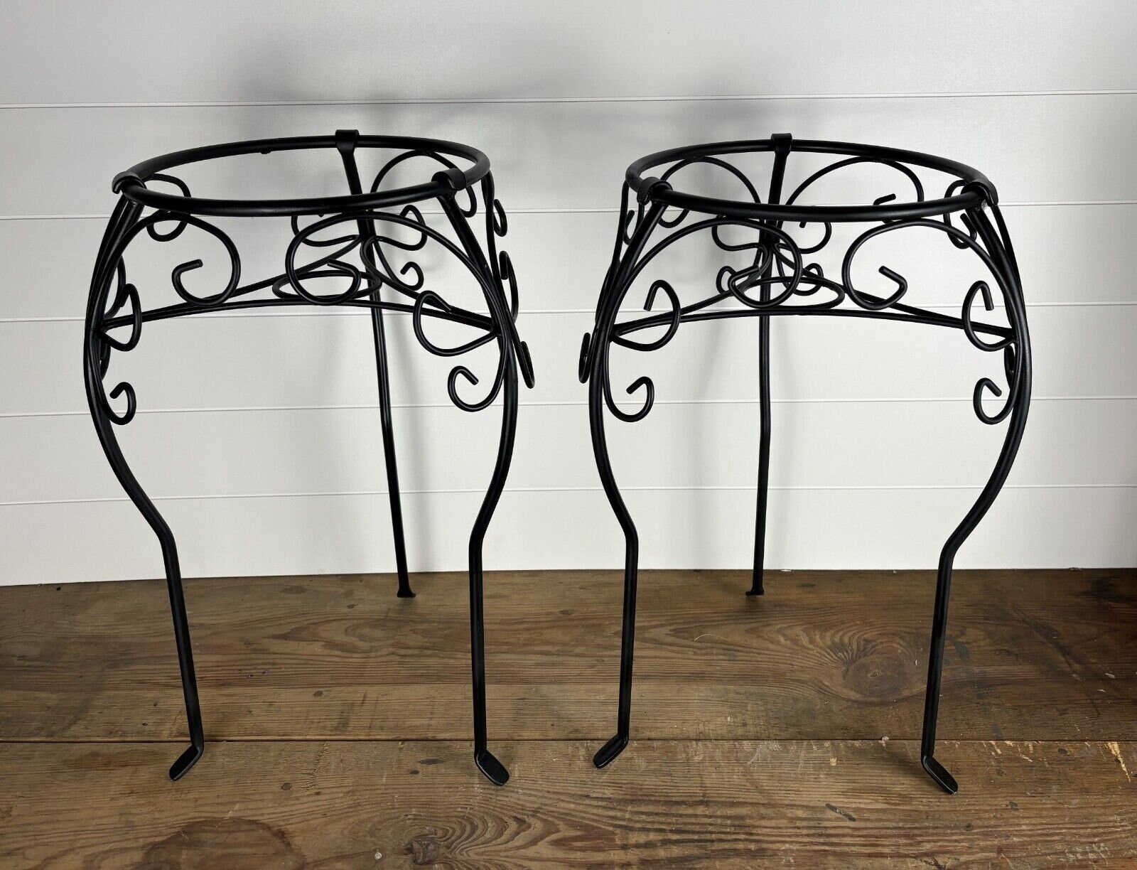Pair Wrought Iron Scroll Plant Stand Pot Flower Planter Holder 21h ...