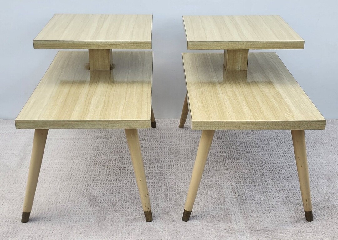 Vintage Mid Century Modern STEP TABLE PAIR Side End Accent - Etsy