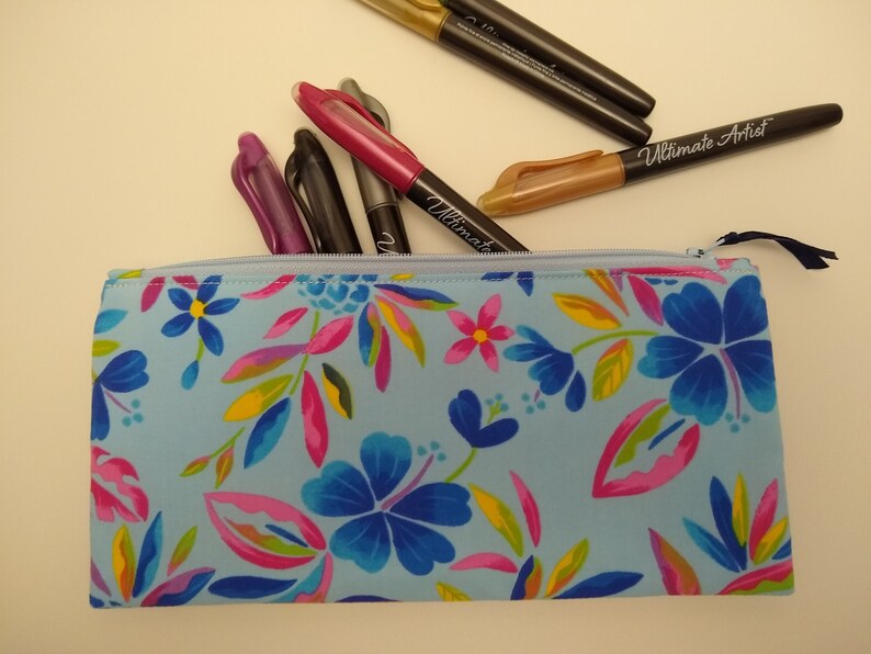 Flat Pencil Pouch (light Blue Floral) - Etsy