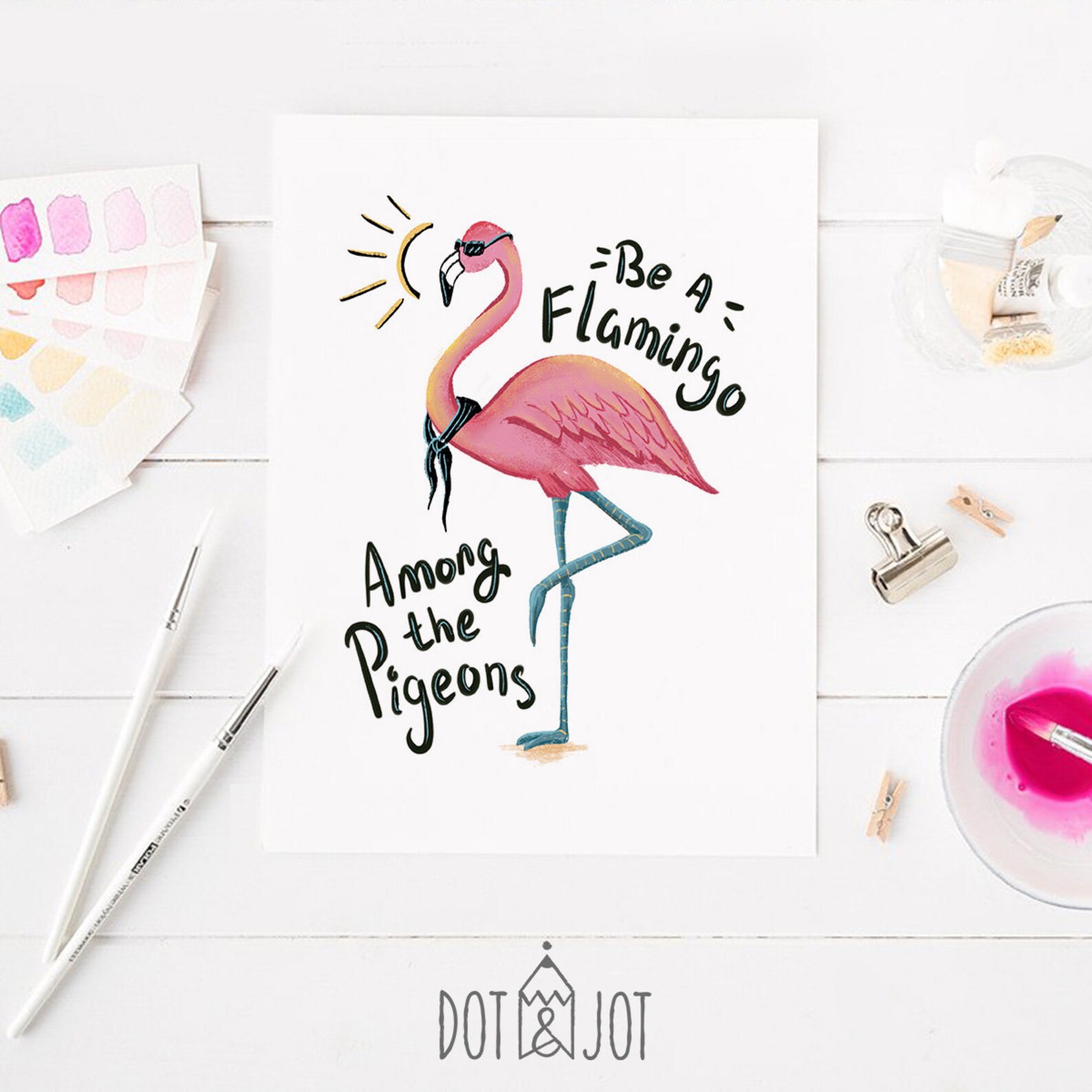 Pink Flamingo Art Print With Inspirational Quote Fabulous - Etsy