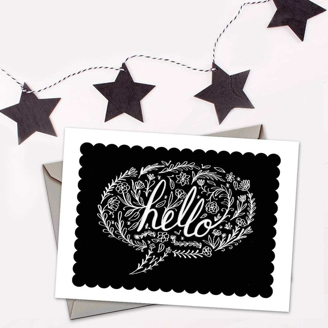 Hello Blank Greeting Card in Black Chalkboard Illustration, Speech ...