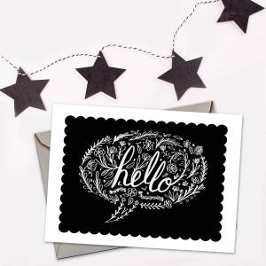 Hello Blank Greeting Card in Black Chalkboard Illustration, Speech ...