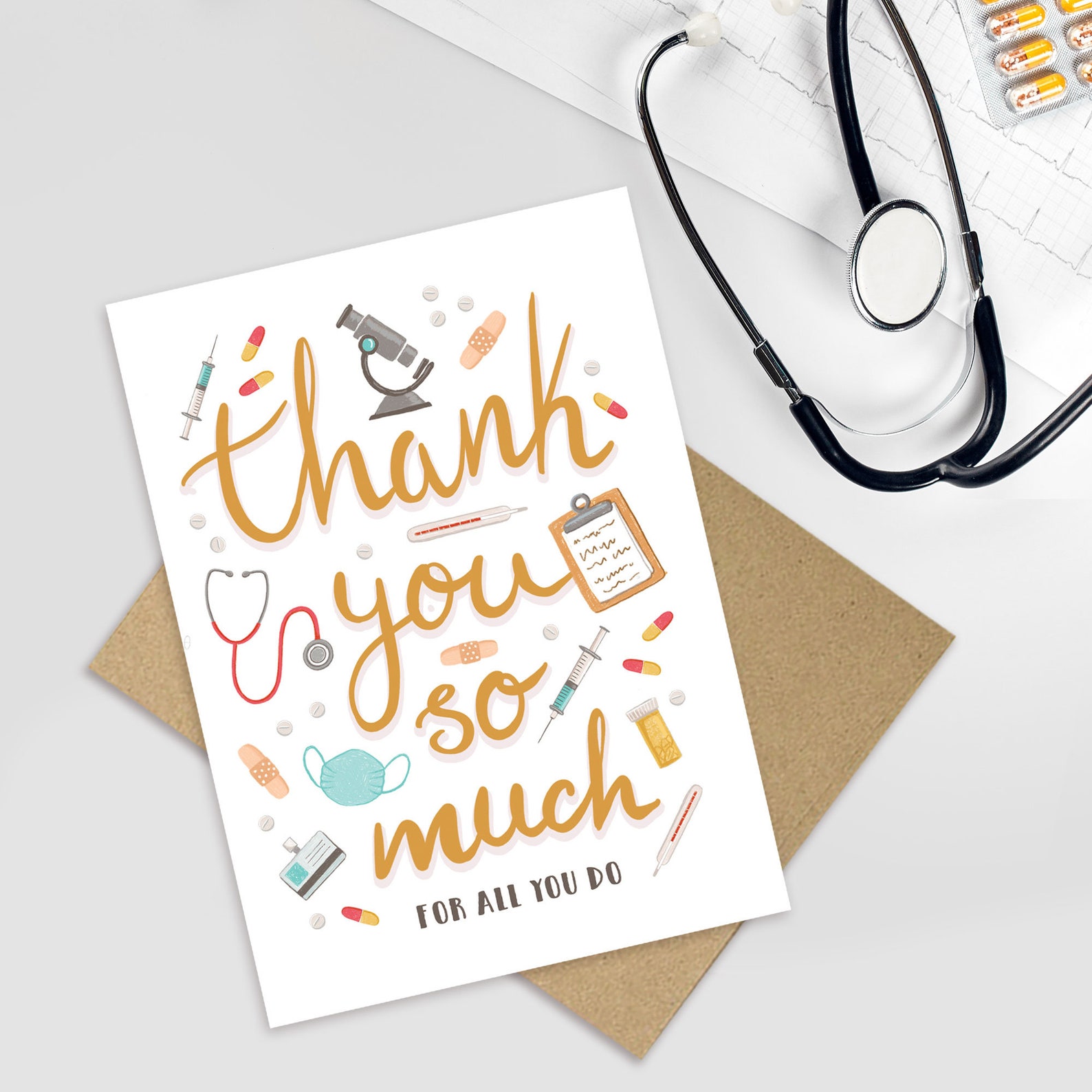 Medical Thank You Card for Doctors With Illustrated Medical | Etsy