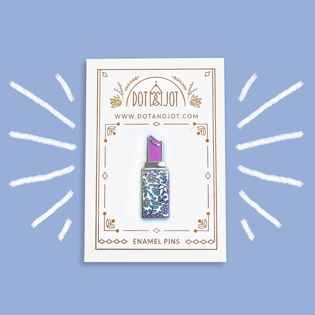 Lipstick Pin in Gold and Pink Hard Enamel Flowers, Pretty Lapel Pin ...