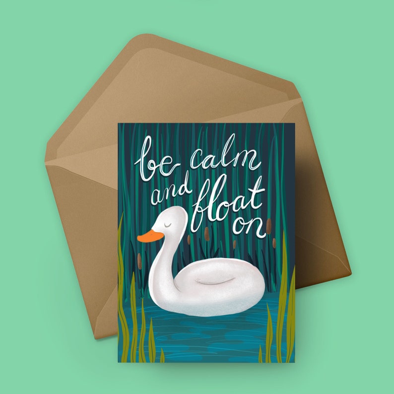 Keep Calm Greeting Card With Illustrated Float on Swan Quote - Etsy
