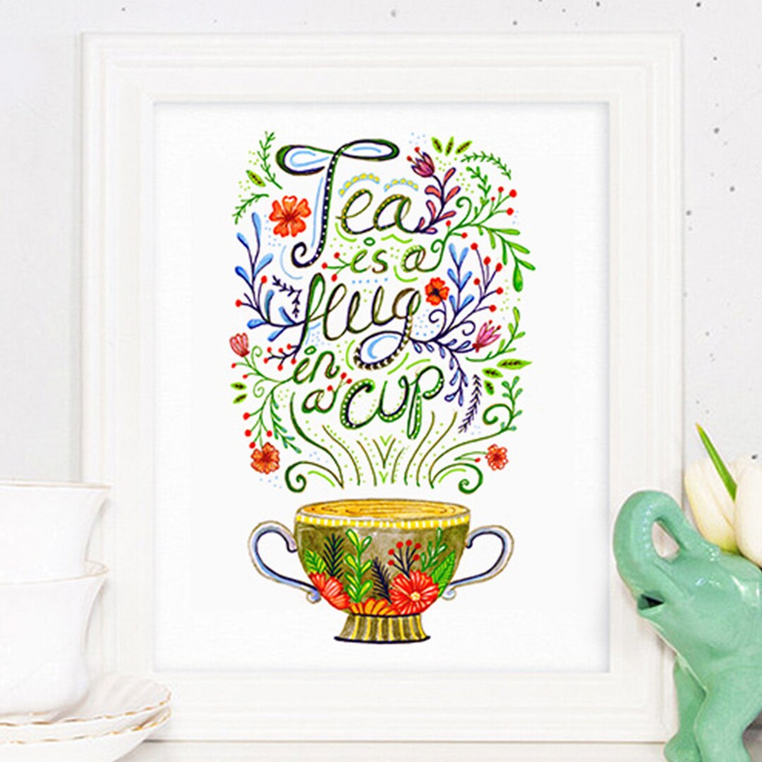 Watercolor Tea Art Print for Tea Lovers Gift, Hug in a Cup Tea ...