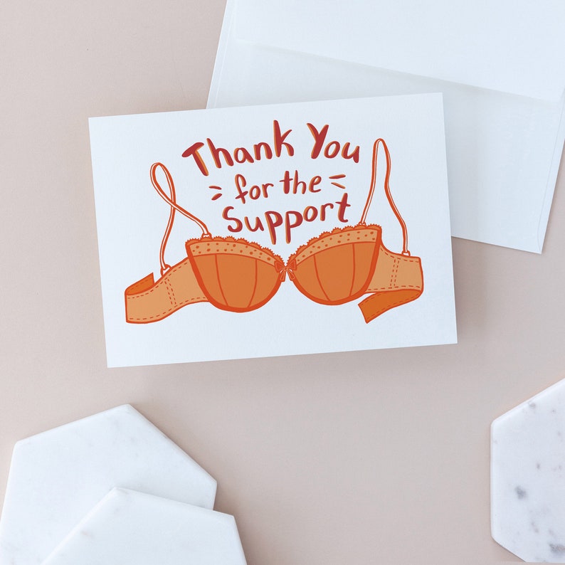 Funny Thank You Card for Friends Illustrated Orange Bra Card - Etsy