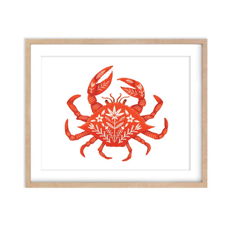 Red Crab Art Print Gift for Cancer Signs Scandinavian - Etsy
