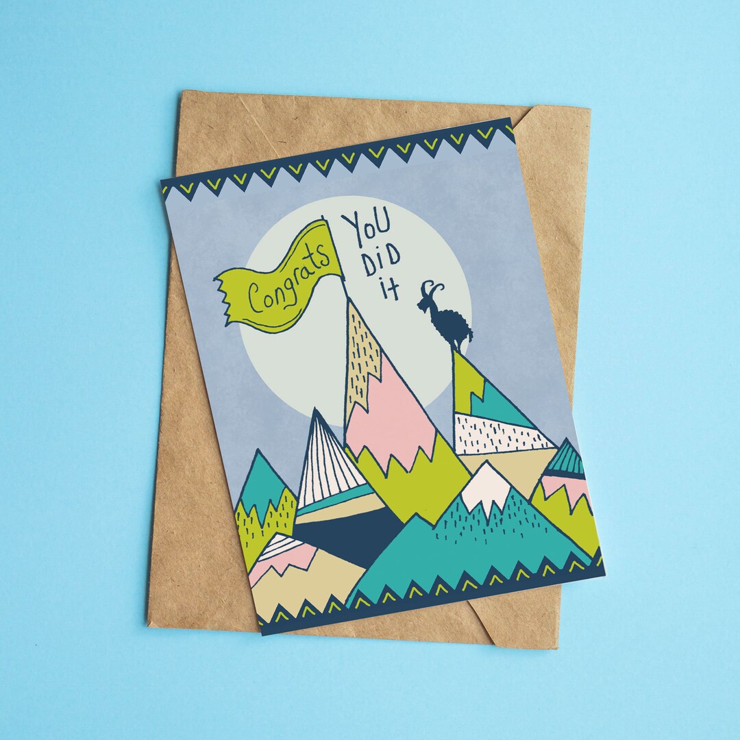 Congratulations Greeting Card With a Goat on Mountain, Reaching New ...