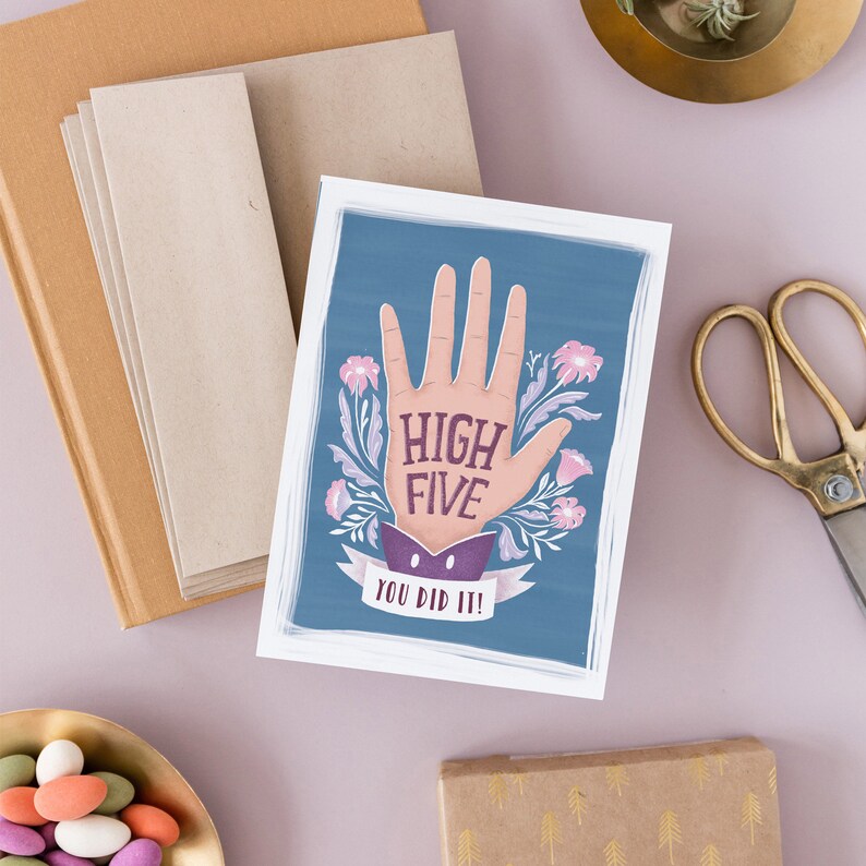 High Five Congrats Card for Graduate Floral Congratulations - Etsy