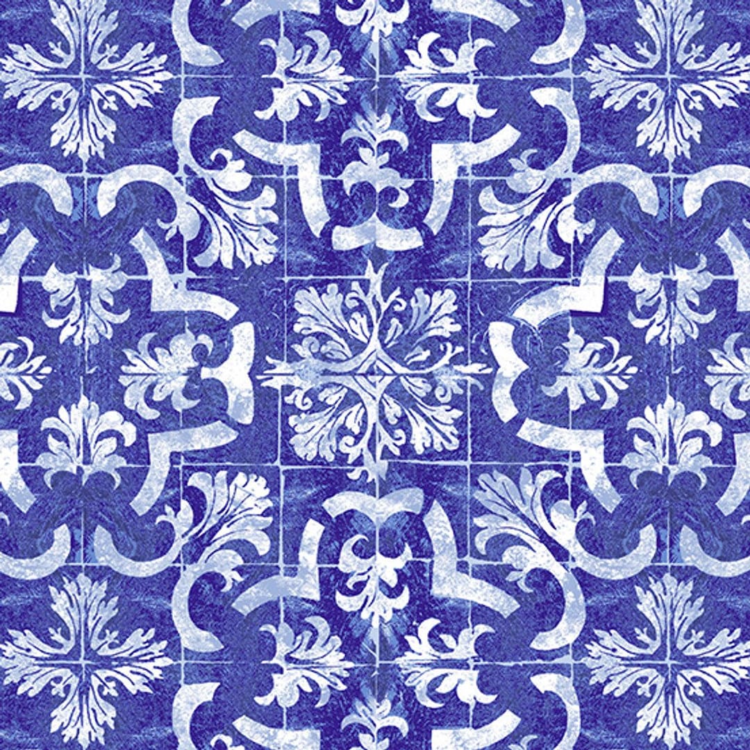 Ceramica - Tiles in Blue - by Two Can Art With Andover Fabrics - Etsy