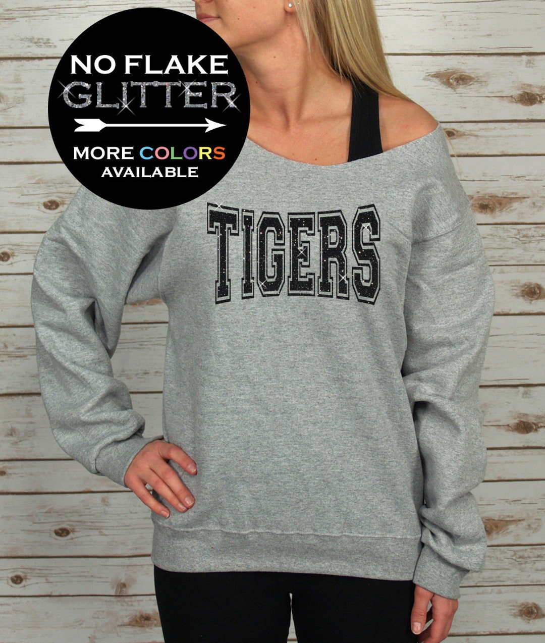 Tigers off Shoulder Raw Edge Sweatshirt for Women GLITTER // School ...