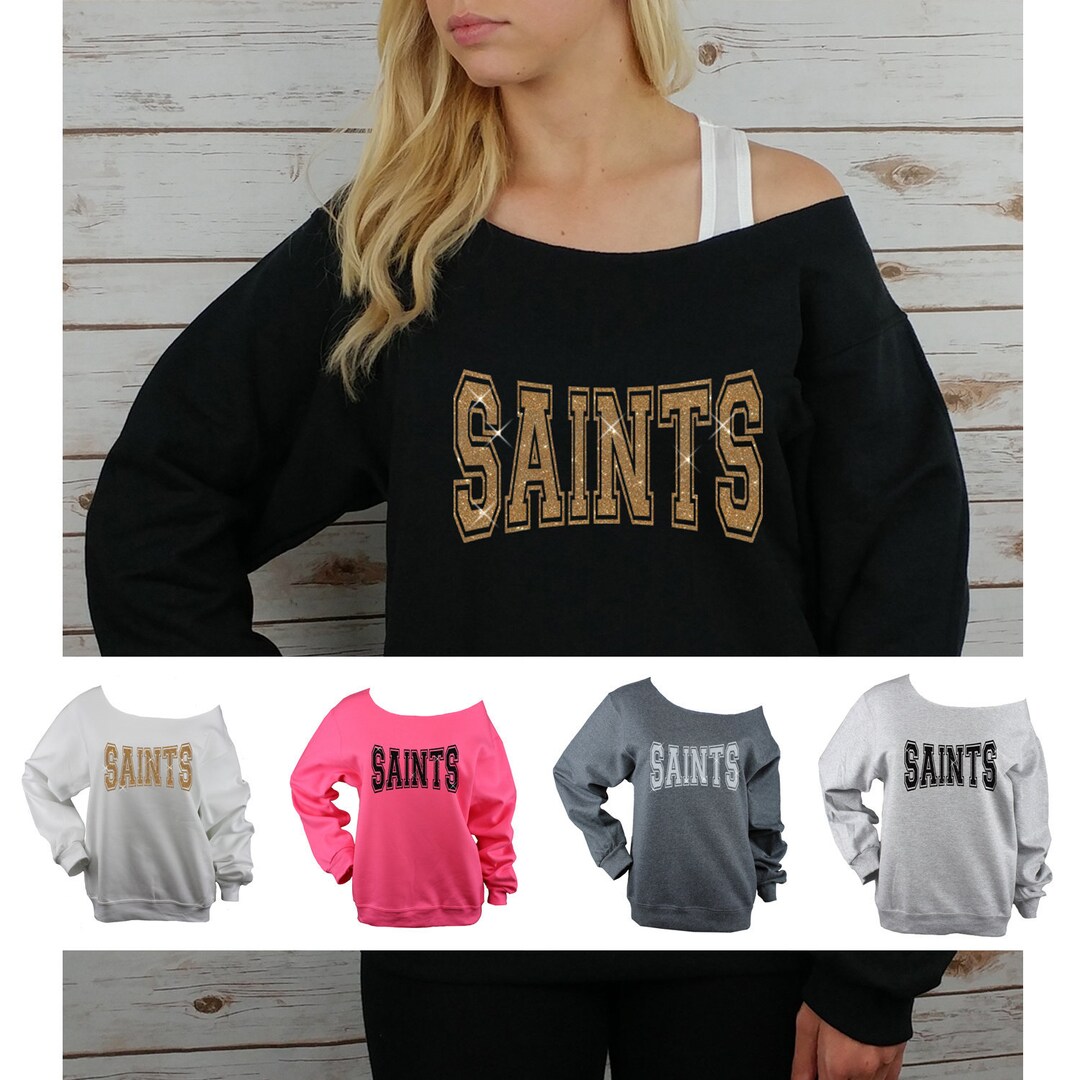 Saints off Shoulder Sweatshirt Raw Edge GLITTER // Saints Shirt, Saints ...