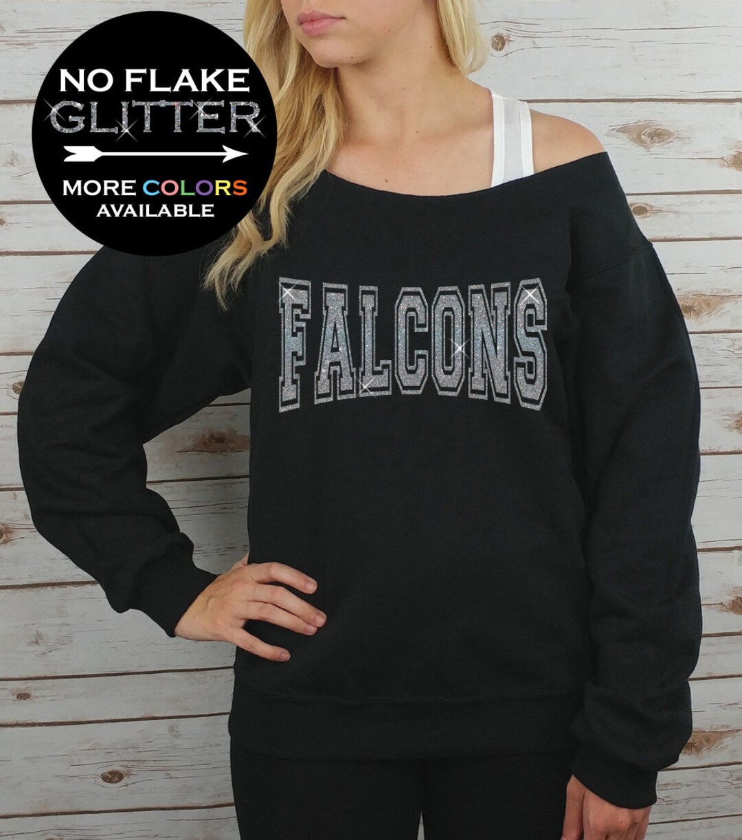 FALCONS off Shoulder Raw Edge Sweatshirt for Women // GLITTER // Mascot ...